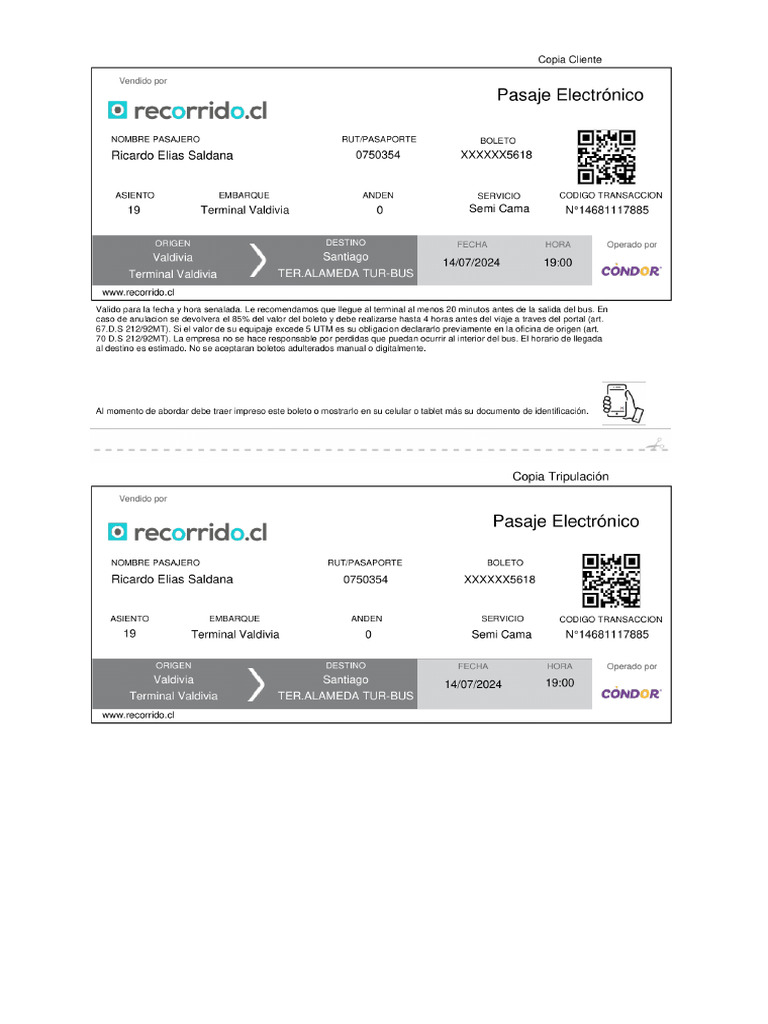 Pasaje Recorrido 77b17e9z | PDF