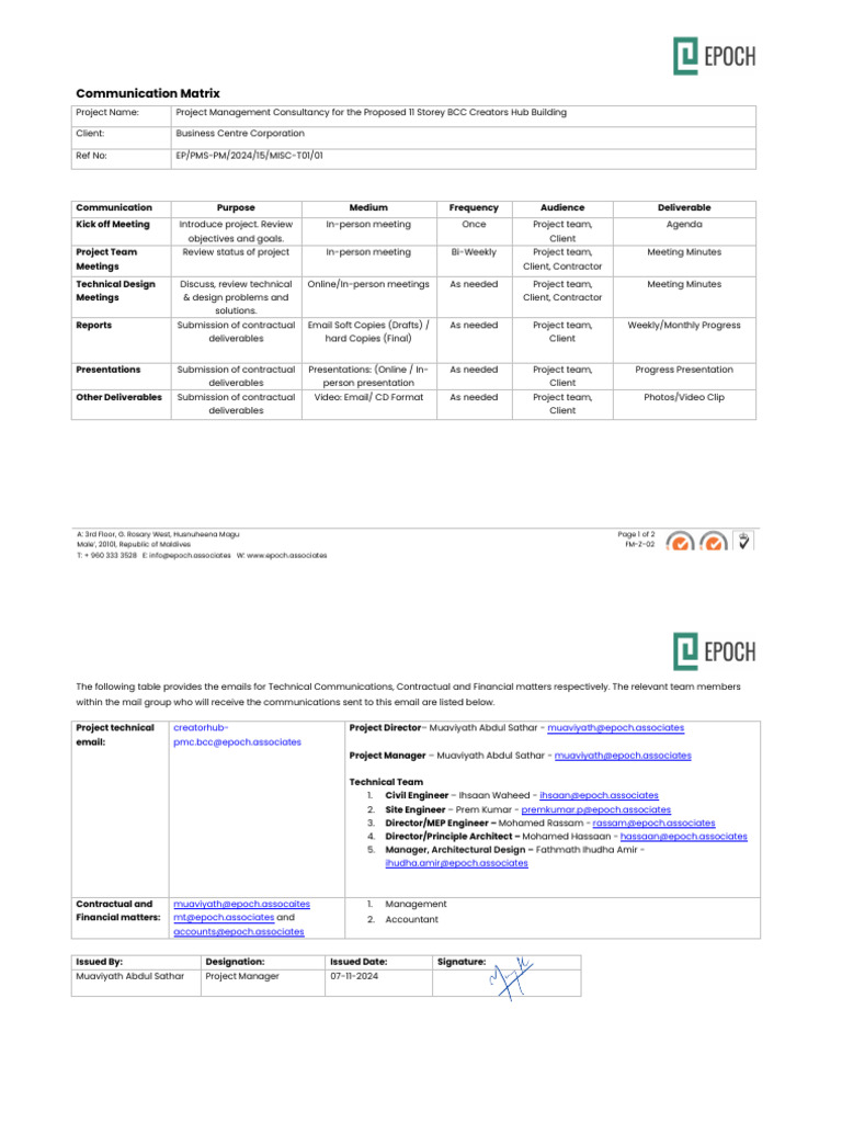 2024.11.07 Communication Matrix (BCC) | PDF