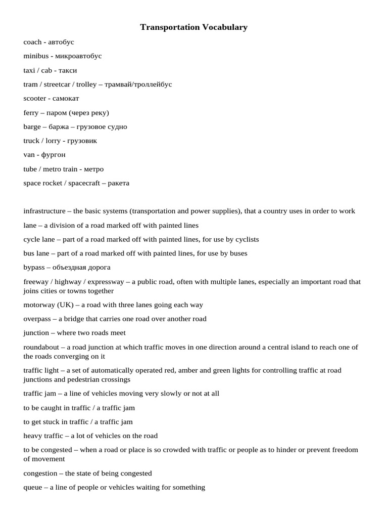 Transportation Vocabulary | PDF | Exhaust Gas | Traffic