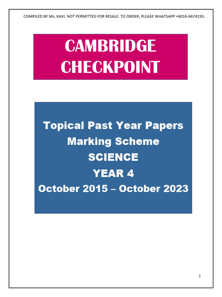 Year 4 - Science Marking Scheme Topical PYQ | PDF