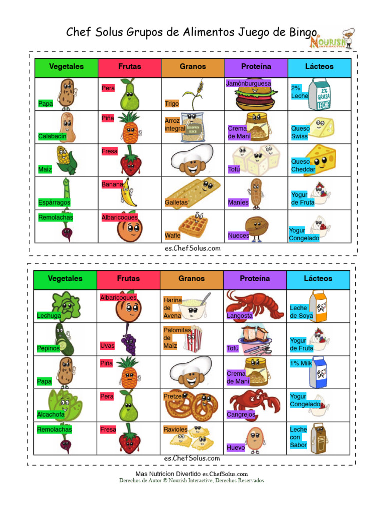 es-spanish-bingo_chart-five | PDF | Alimentos | Cocina