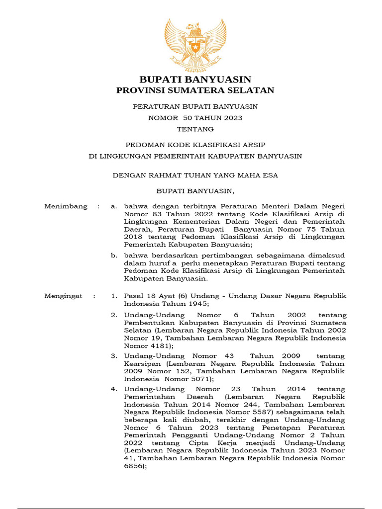 Perbub Kode Klasifikasi 2023 | PDF