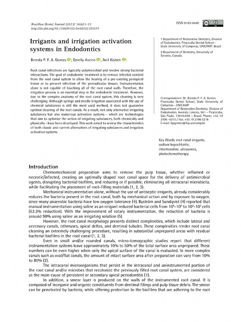 Irrigants and irrigation activation systems in Endodontics1 (1) | PDF