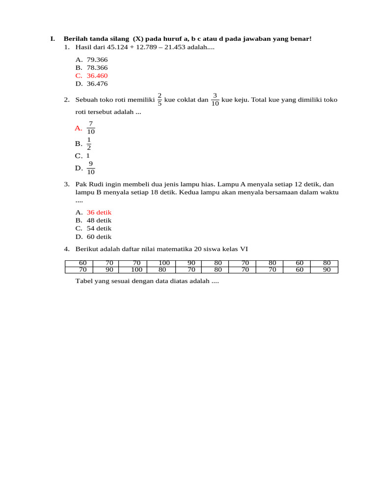 ASAJ Mtk Kelas 6 Tahun 2024 - 2025-1 | PDF