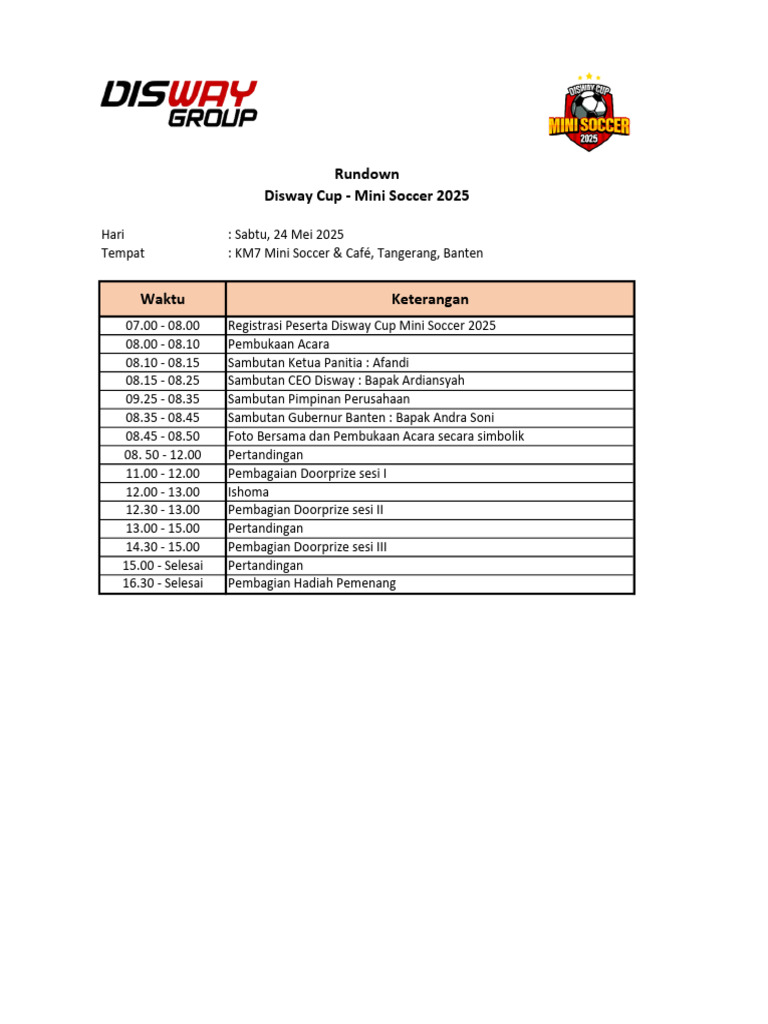 Rundown Disway Cup 2025 - Peserta Turnamen | PDF