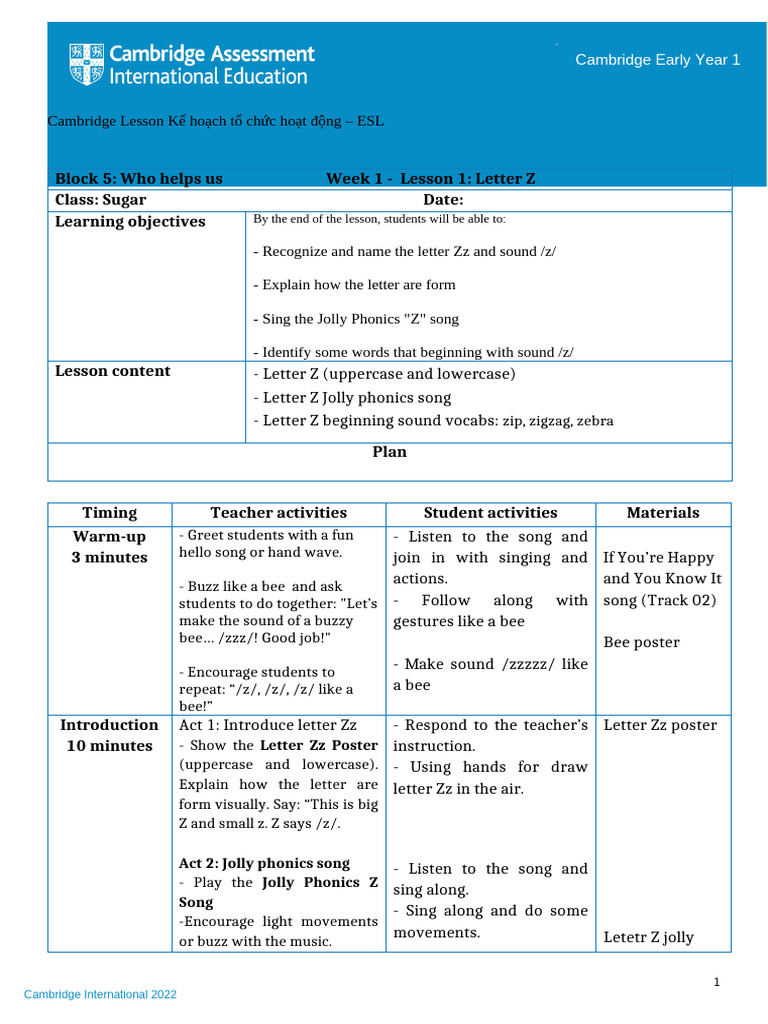 Jolly Phonics Lesson: Letter Z Activities | PDF | Phonics | Learning To ...