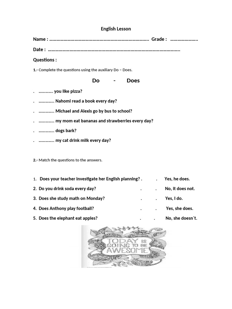 Articles Do Does Verbs Exercises Lessons | PDF | Linguistics