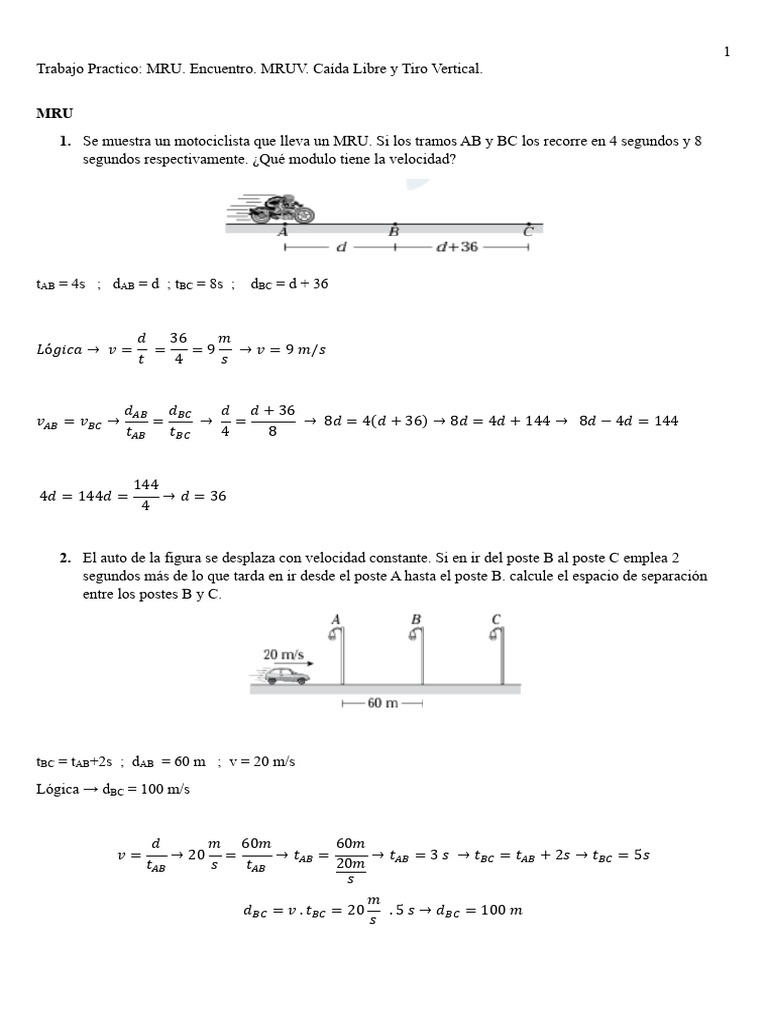 Trabajo Practico MRU - Encuentro - MRUV-Caída Libre y Tiro Vertical | PDF | Mecanica clasica ...