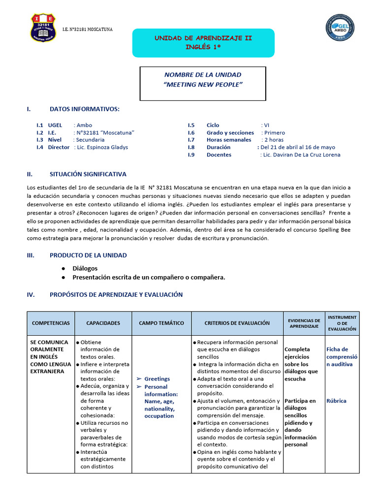 1° Unit 2 | PDF | Aprendizaje | Léxico