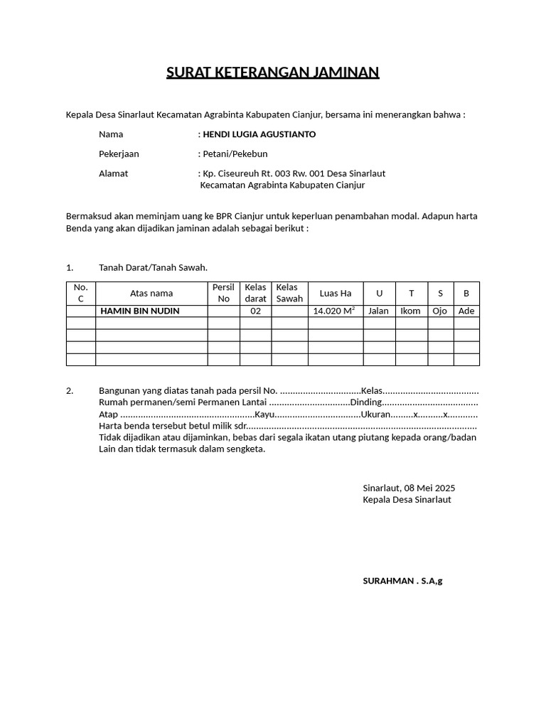 Surat Keterangan Jaminan | PDF