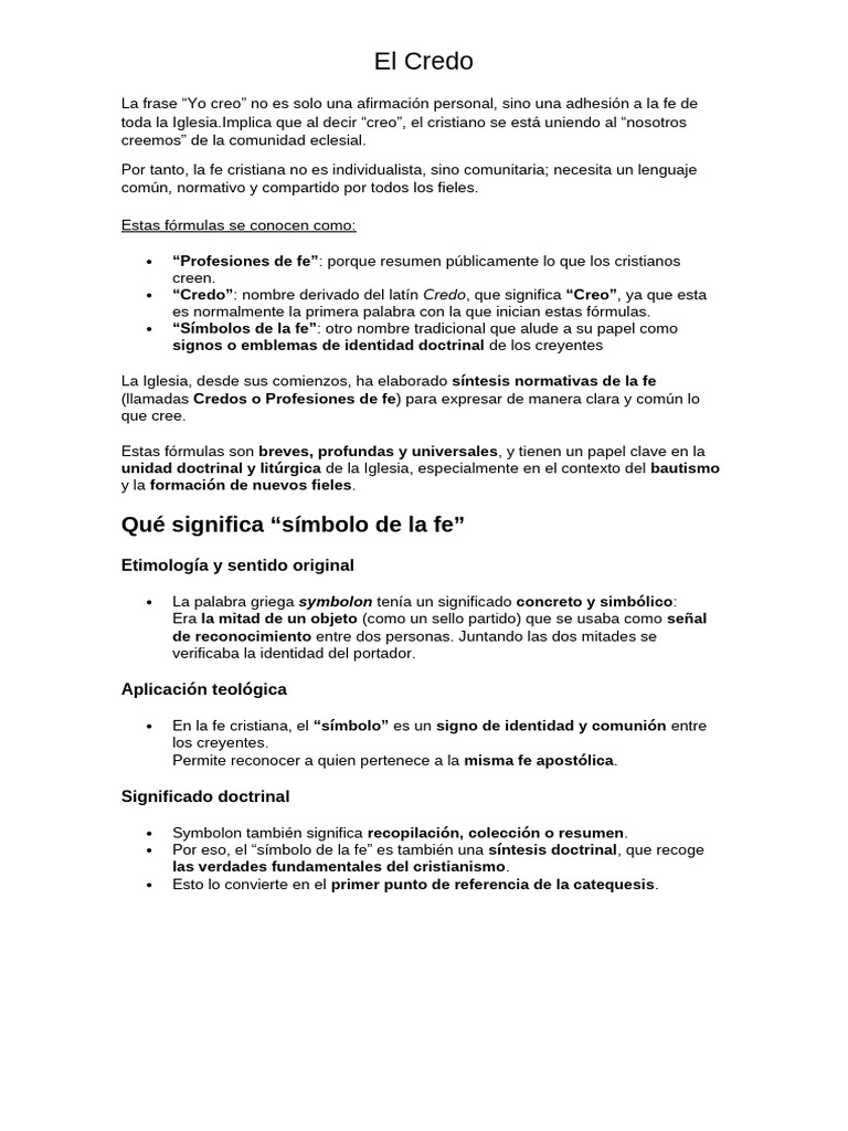 Credo: Símbolo de la Fe Cristiana | PDF | Credo | Iglesia Católica