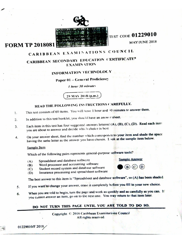 2018 June CSEC IT P1 Solutions | PDF