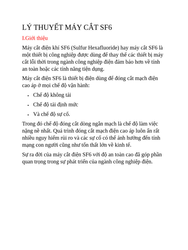 LÝ THUYẾT MÁY CẮT SF6 | PDF