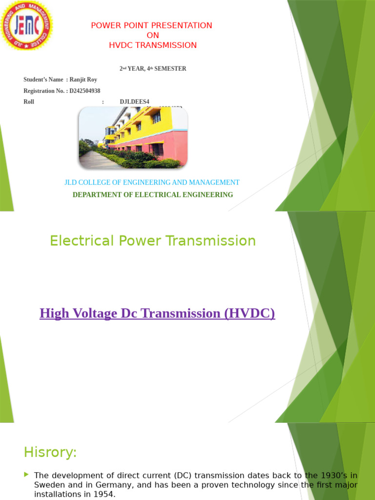 Hvdc Ppt for Ee (1) Jld 4 Sem 2 | PDF | High Voltage Direct Current | Electric Power Transmission