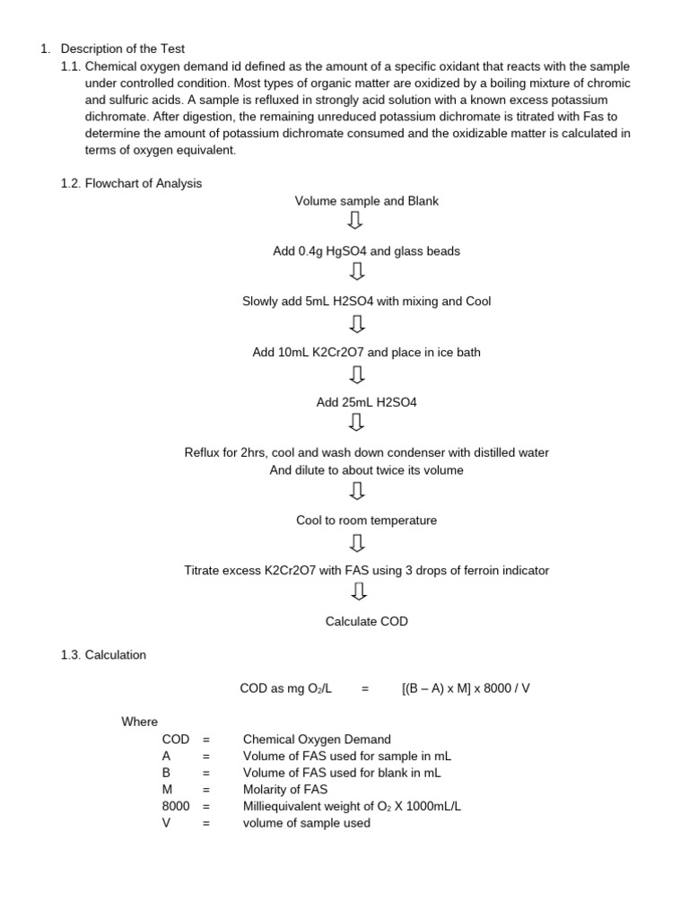 COD Test Procedure and Calculation Guide | PDF