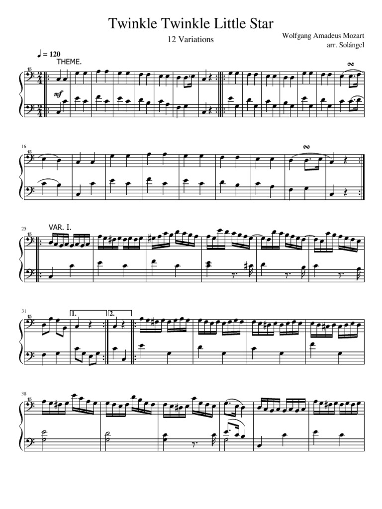12 Variations of Twinkle Twinkle Little Star | PDF | Variation (Music ...