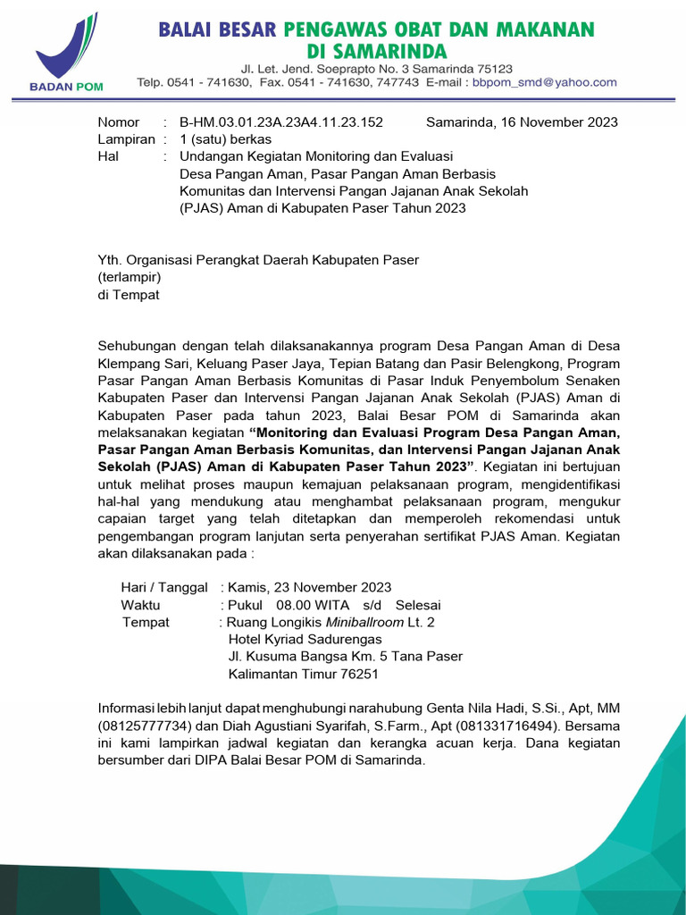 Undangan Monev Paser OPD - KAK | PDF