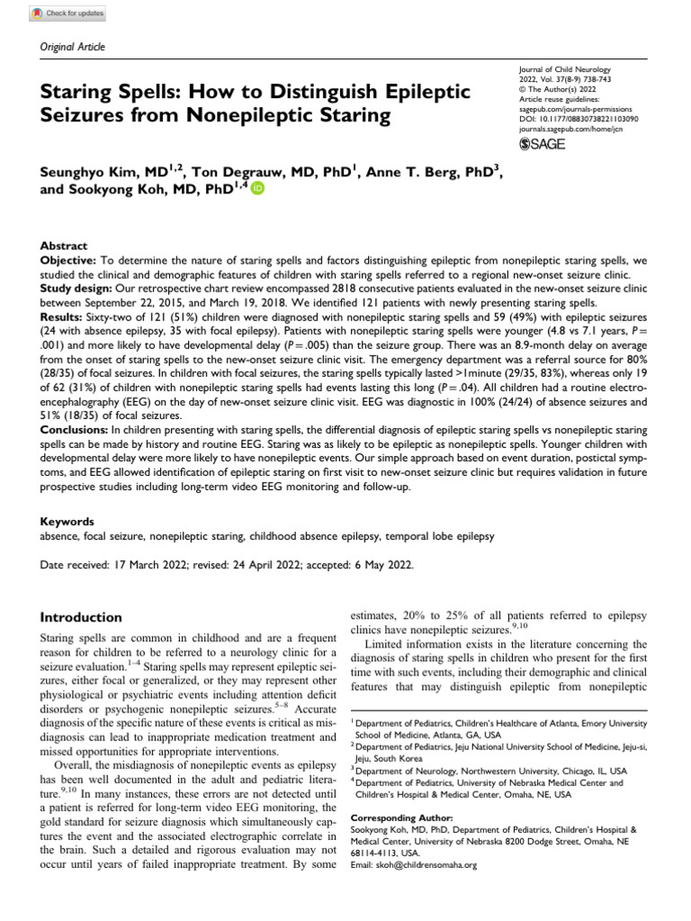 Kim Et Al 2022 Staring Spells How To Distinguish Epileptic Seizures ...