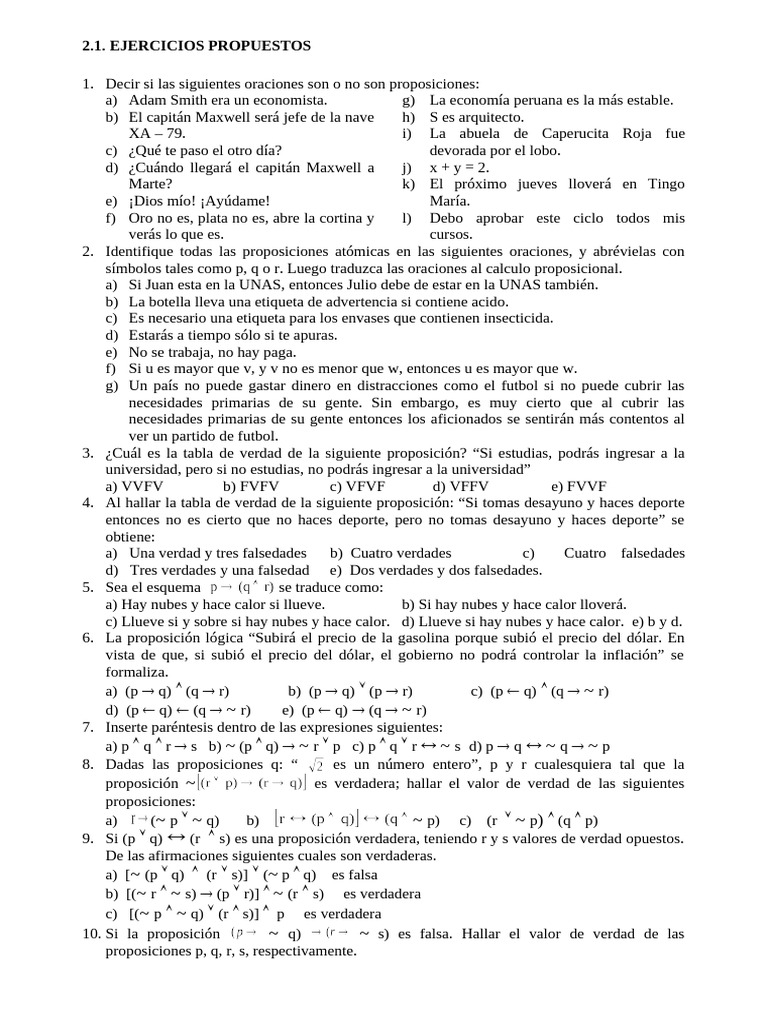 Tarea 2 - Lógica de Proposiciones-1 | PDF | Proposición | Verdad