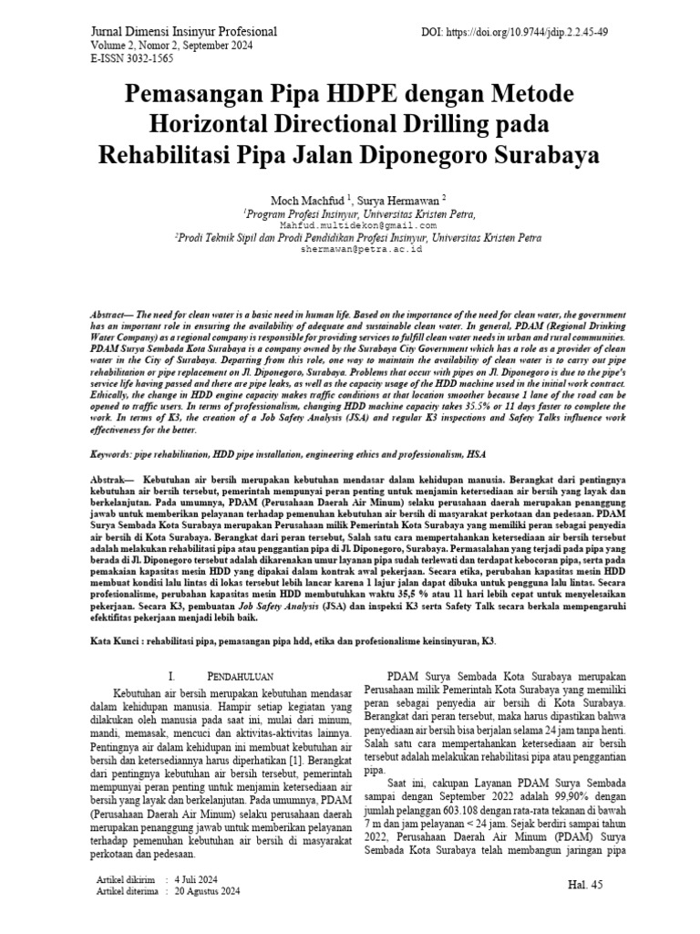 Hal 45-49 - Pemasangan Pipa HDPE Dengan Metode Horizontal Directional Drilling | PDF