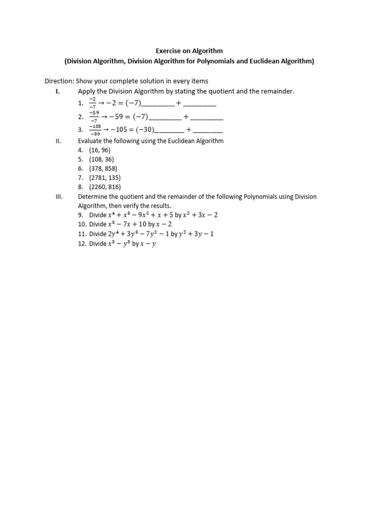 Exercise On Algorithms | PDF