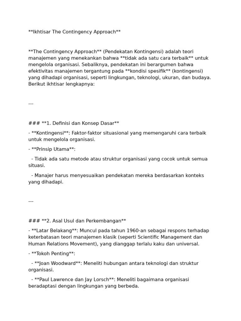 Ikhtisar the Contingency Approach | PDF