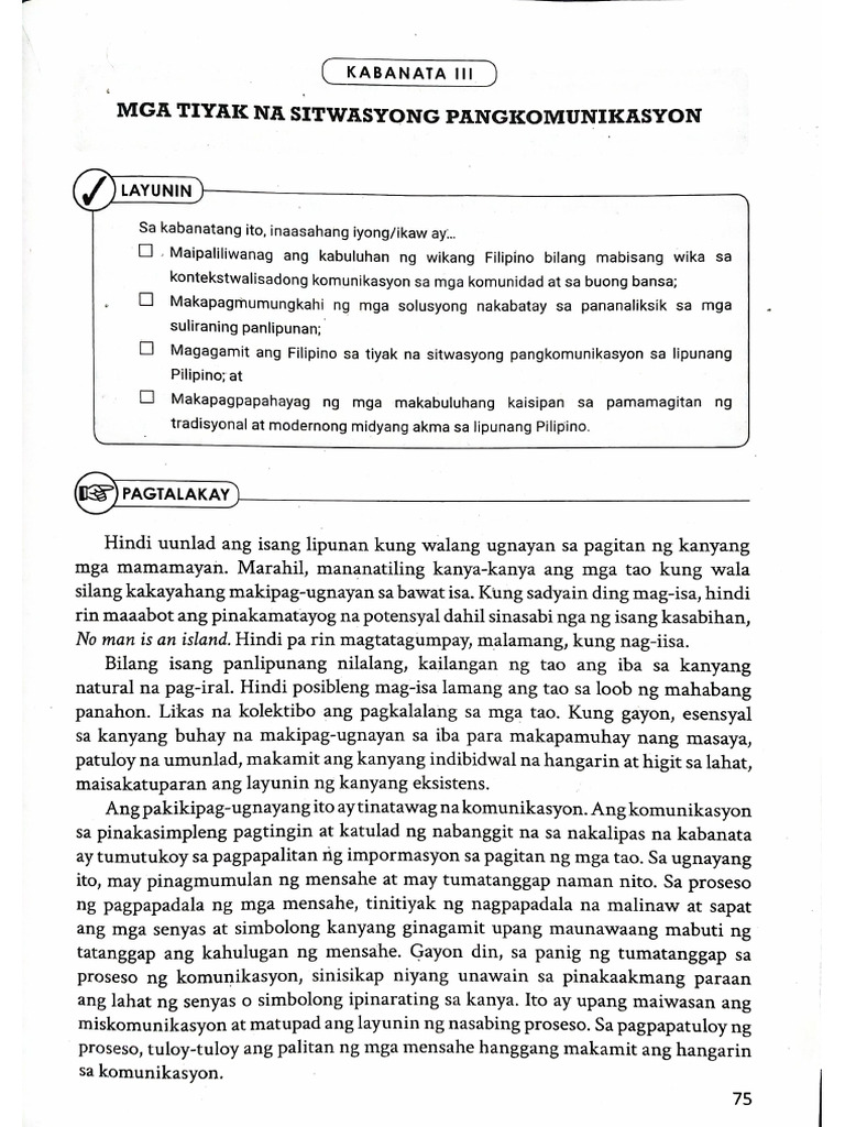 KABANATA III Mga Tiyak Na Sitwasyong Pangkomunikasyon | PDF
