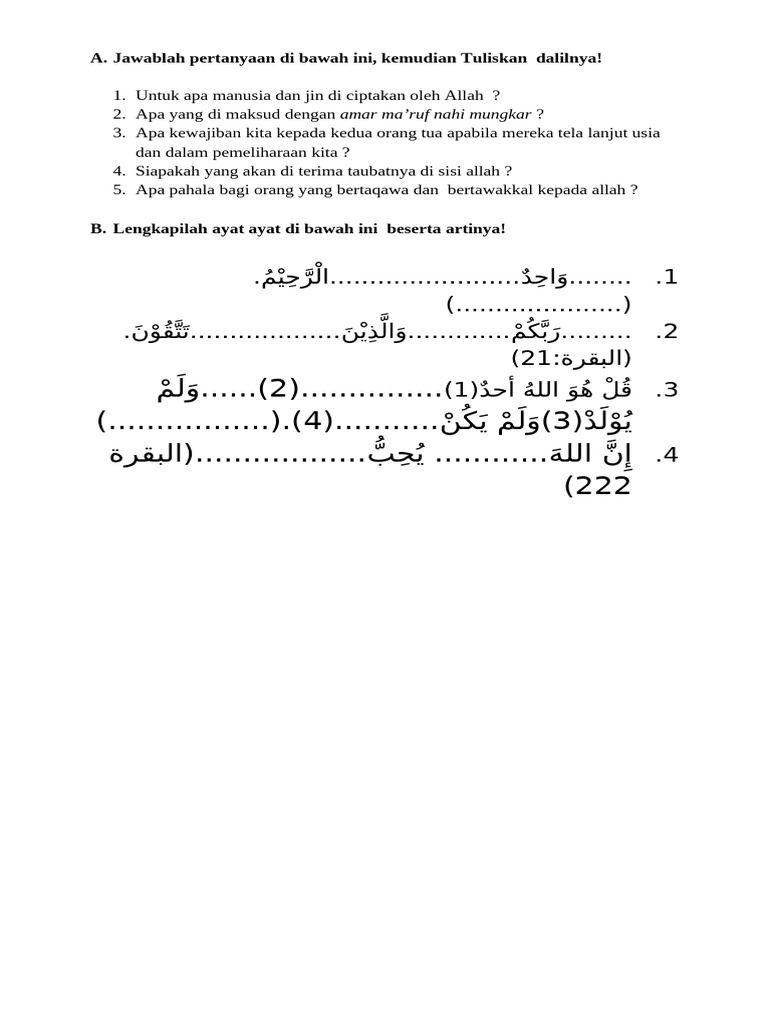 Soal Tafsir Kelas 1 Kmi 2024 | PDF