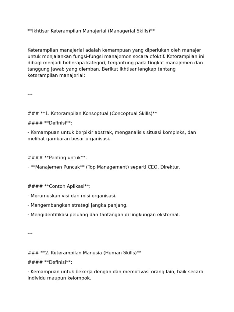 Ikhtisar Keterampilan Manajerial | PDF