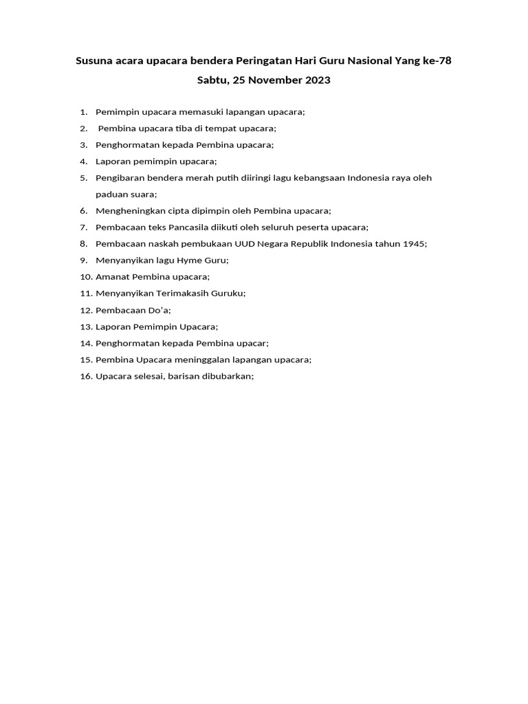 Susuna Acara Upacara Bendera Peringatan Hari Guru Nasional Yang | PDF