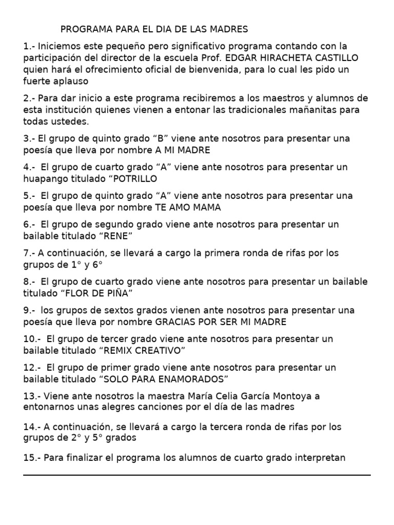 Programa para El Dia de Las Madres | PDF
