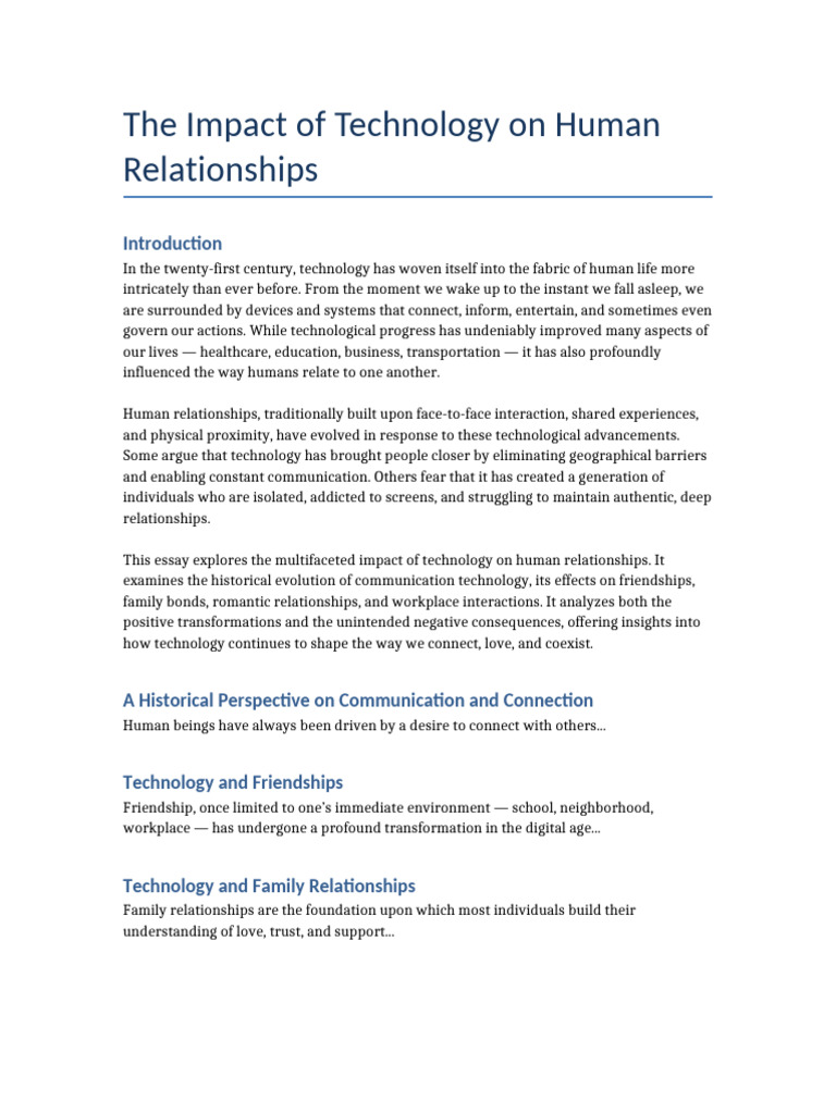 Impact of Technology On Human Relationships | PDF | Romance (Love) | Love