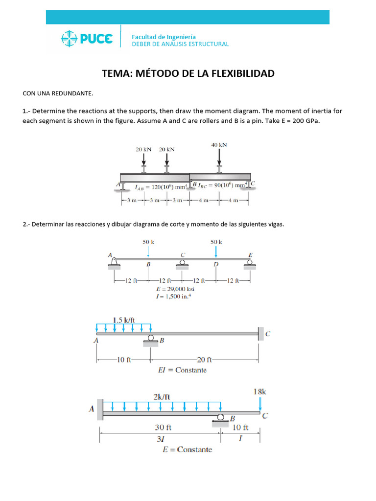 Deber AE Flexibilidad Vigas Una Redundante | PDF