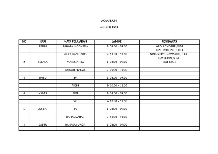 Jadwal Um | PDF