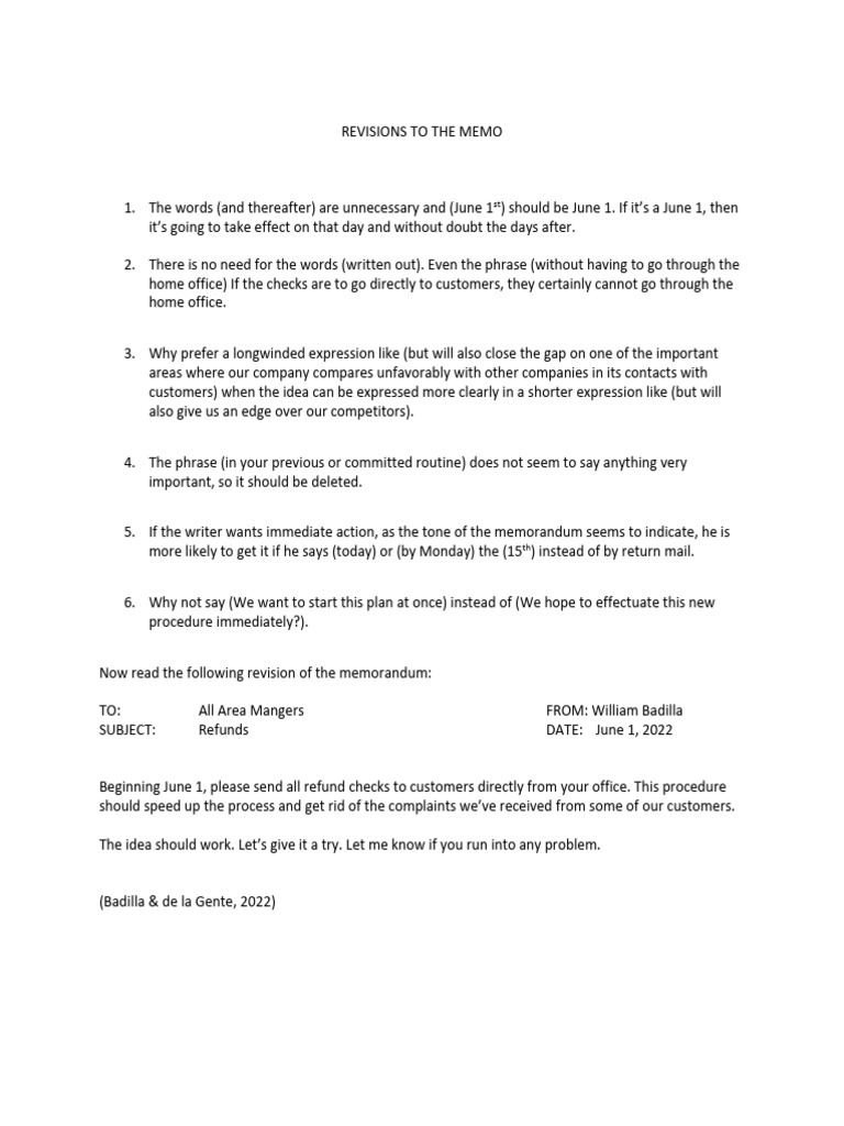 Revisions To The Memo | PDF