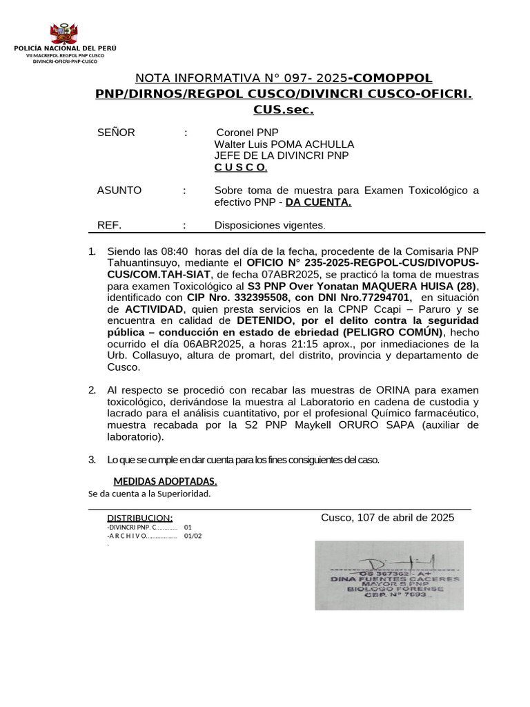 NOTA INFORMATIVA Nro.097 | PDF | Cumplimiento de la ley | Crimen y ...