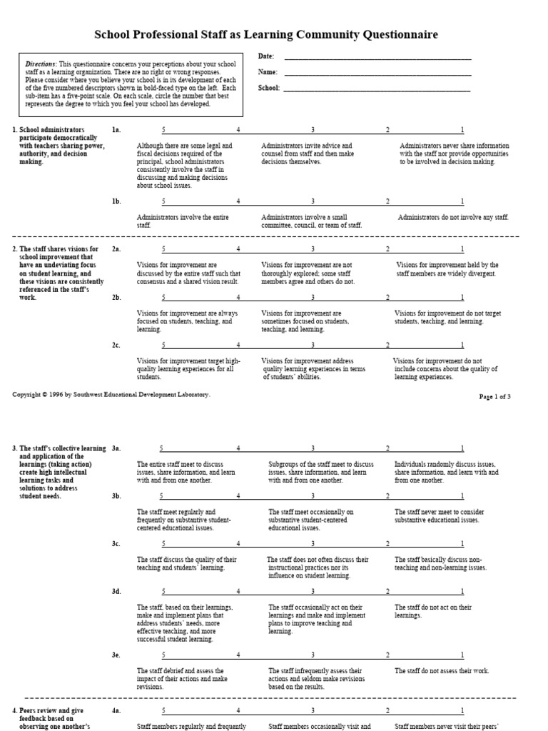 Anexo G - School Professional Staff As Learning Community Questionnaire ...