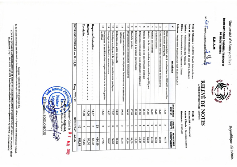Relevé de Note 2e Année Master | PDF