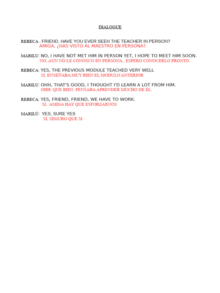 Student Dialogue About Teacher Meeting | PDF
