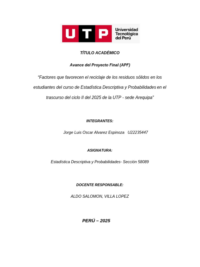 Avance Del Proyecto Final (APF) | PDF | Residuos | Estadísticas