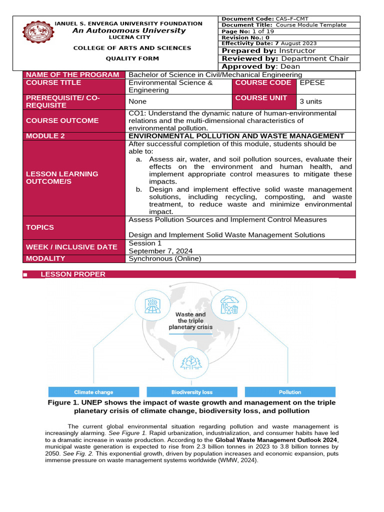 MODULE 2 - ENVIRONMENTAL POLLUTION AND WASTE MANAGEMENT-New | PDF ...