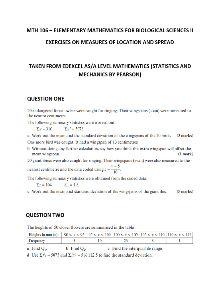 Exercises Measures Location Spread | PDF