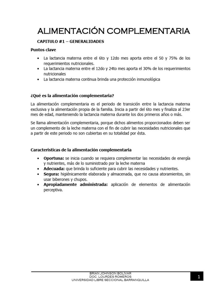 Alimentación Complementaria | PDF | Alimentos | Amamantamiento