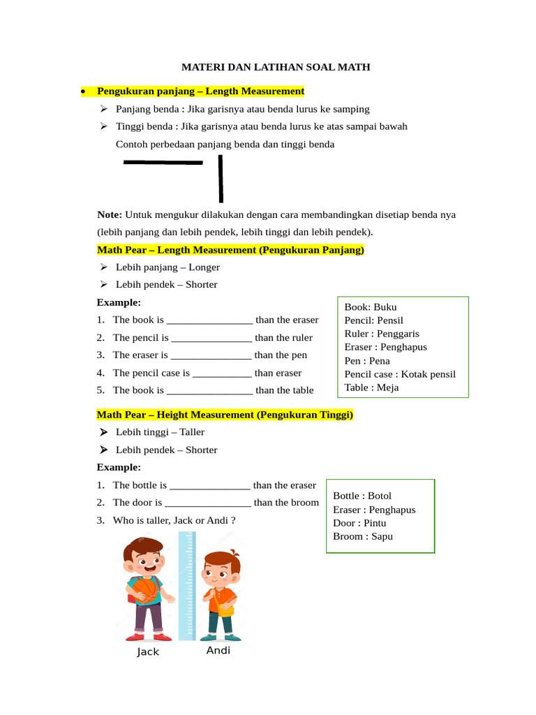 Materi Dan Latihan Soal Math Kelas 1 | PDF
