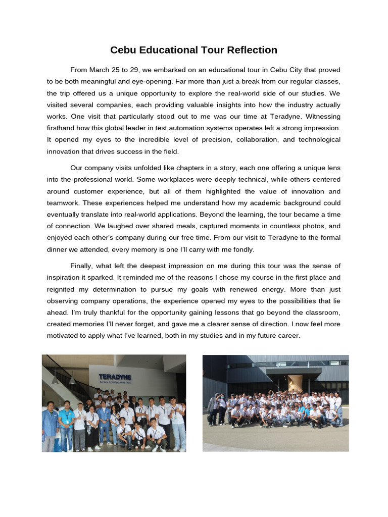 Cebu Educational Tour Reflection | PDF