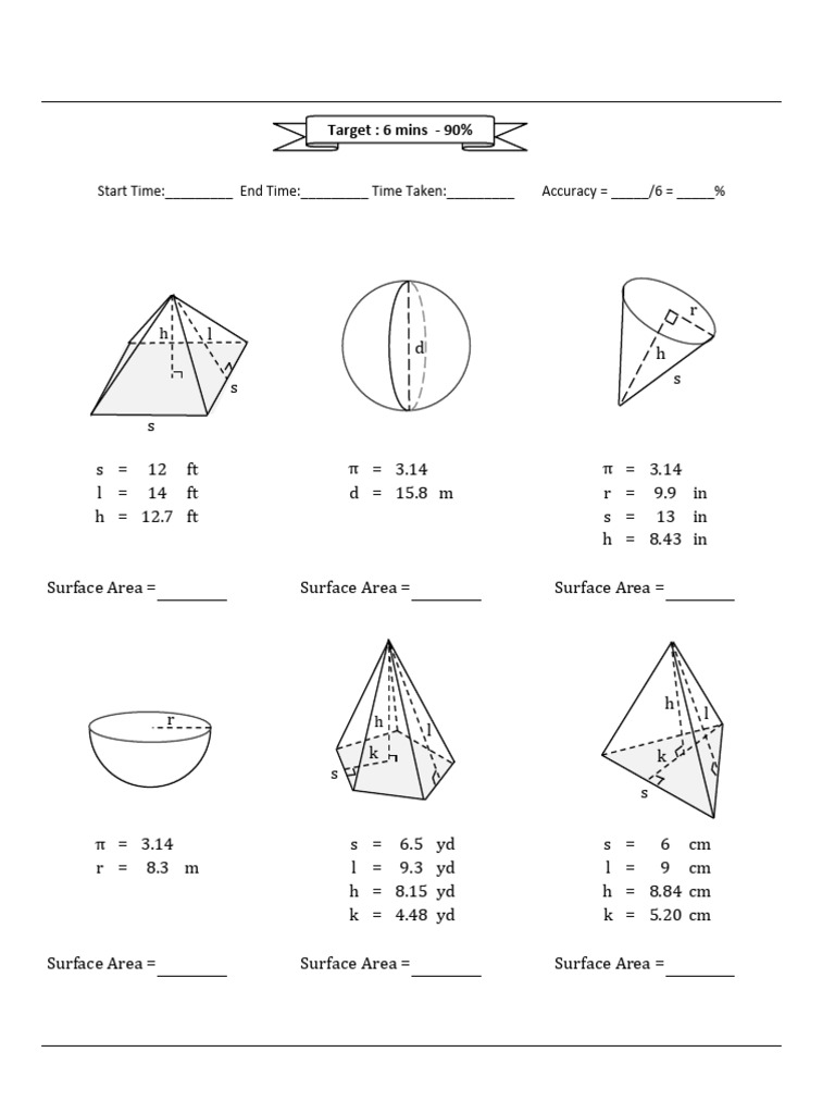grade_08_geometry_surface_cone_sphere_pyramid_02 | PDF | Area ...