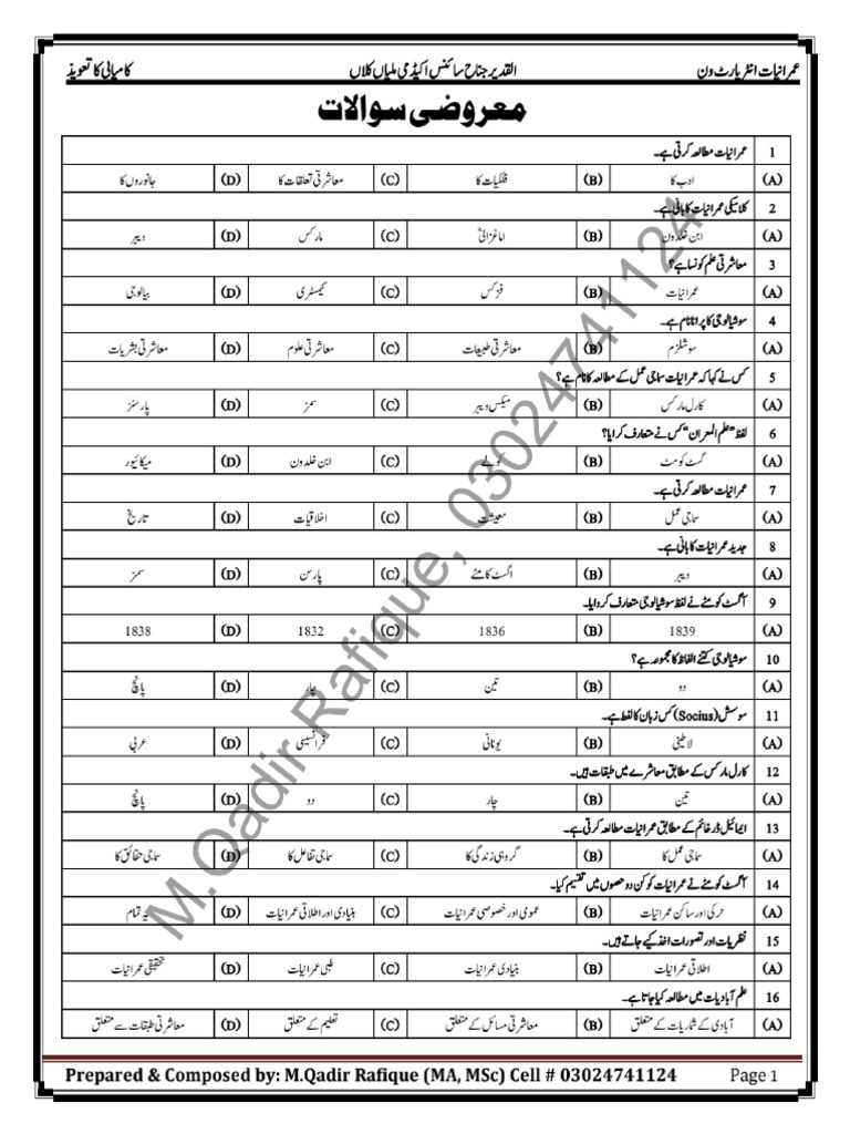 Amrnyat (Sociology) 11 Best Guess | PDF