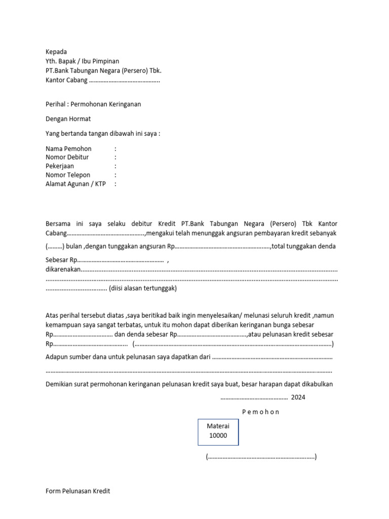 Surat Permohonan Diskon BTN | PDF