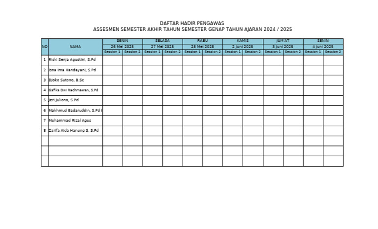 Daftar Hadir Pengawas | PDF