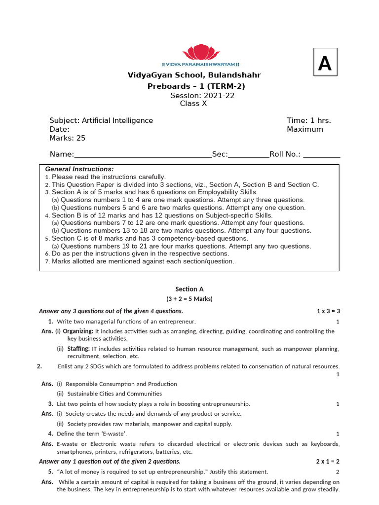 Artificial Intelligence-Class-X-Term-2 | PDF